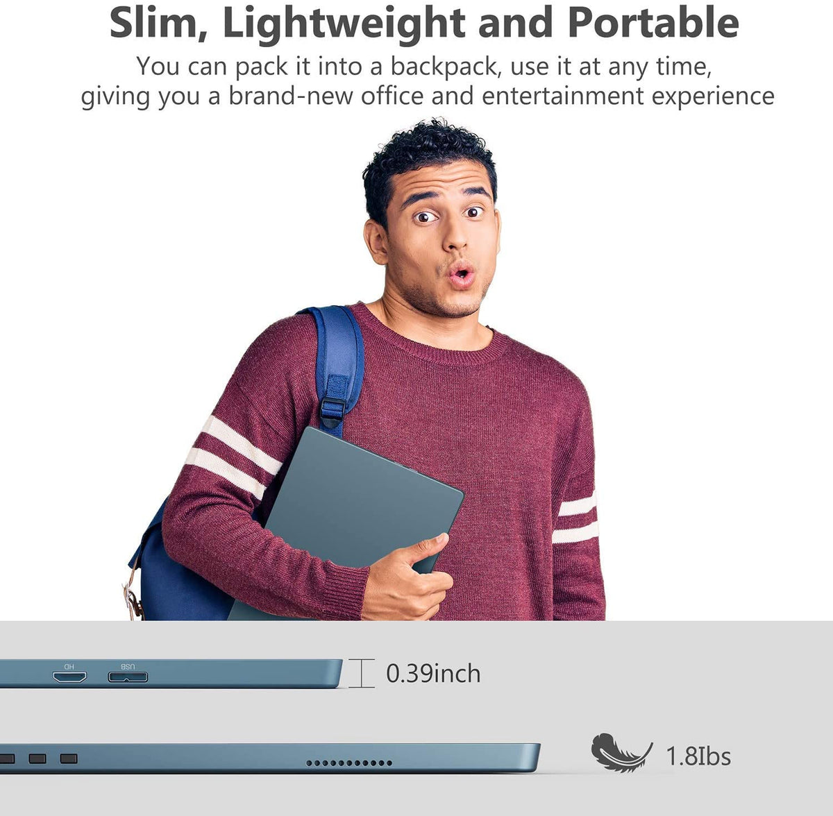 Corprit D157 USB 3.0 Portable Monitor,15.6" Gaming USB Second Screen 1 ...